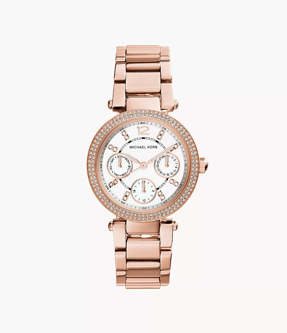 Michael Kors Parker Rose Gold-Tone Glitz Parker Mini Watch | Timevault